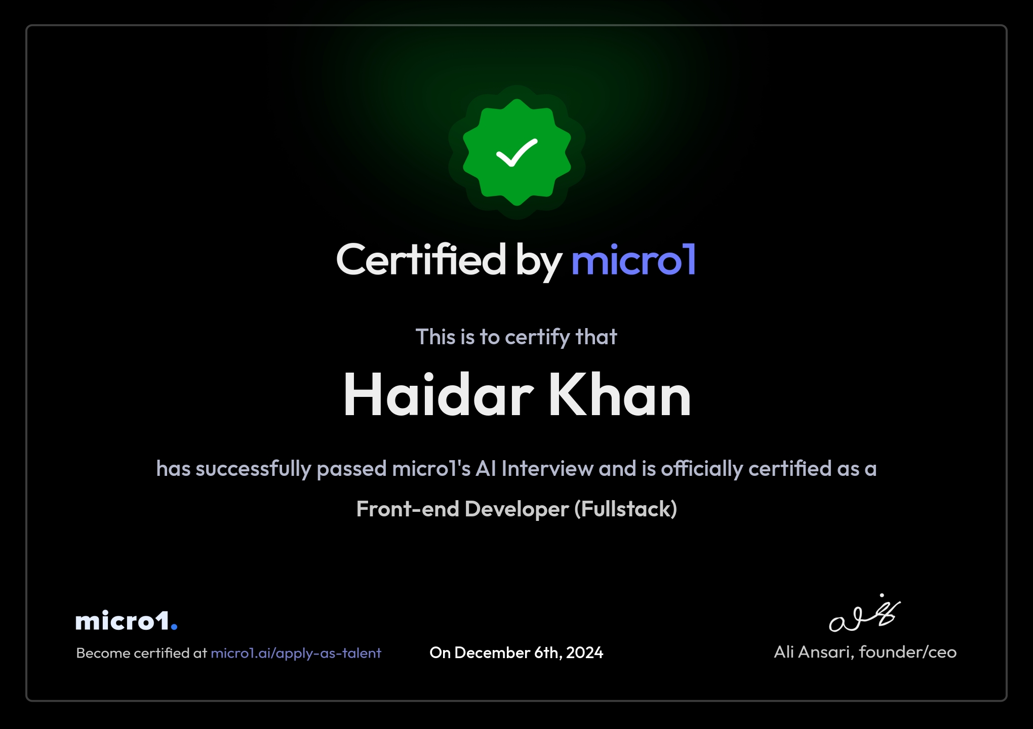 Haidar Ali Khan - Senior Software Engineer | Full Stack Developer | LinkedIn